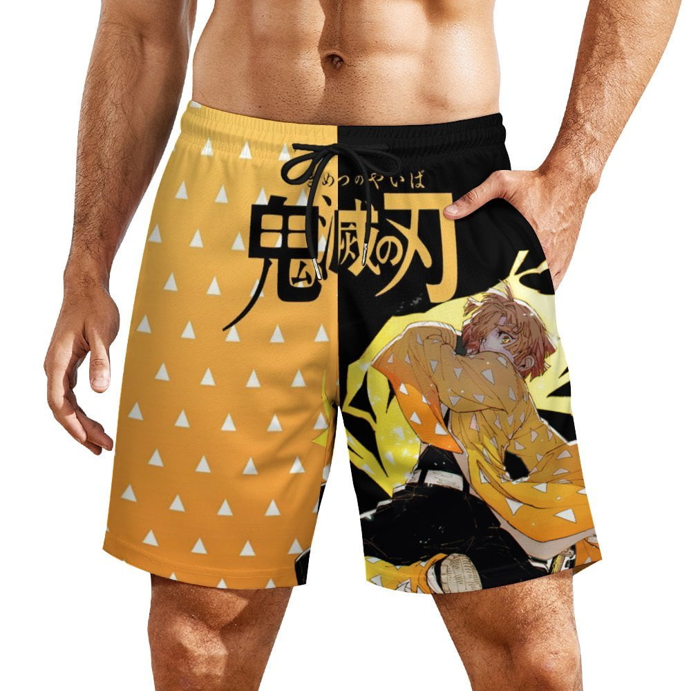 Men's Demon Slayer Zenitsu Beach Shorts With Compression Liner Swim ...