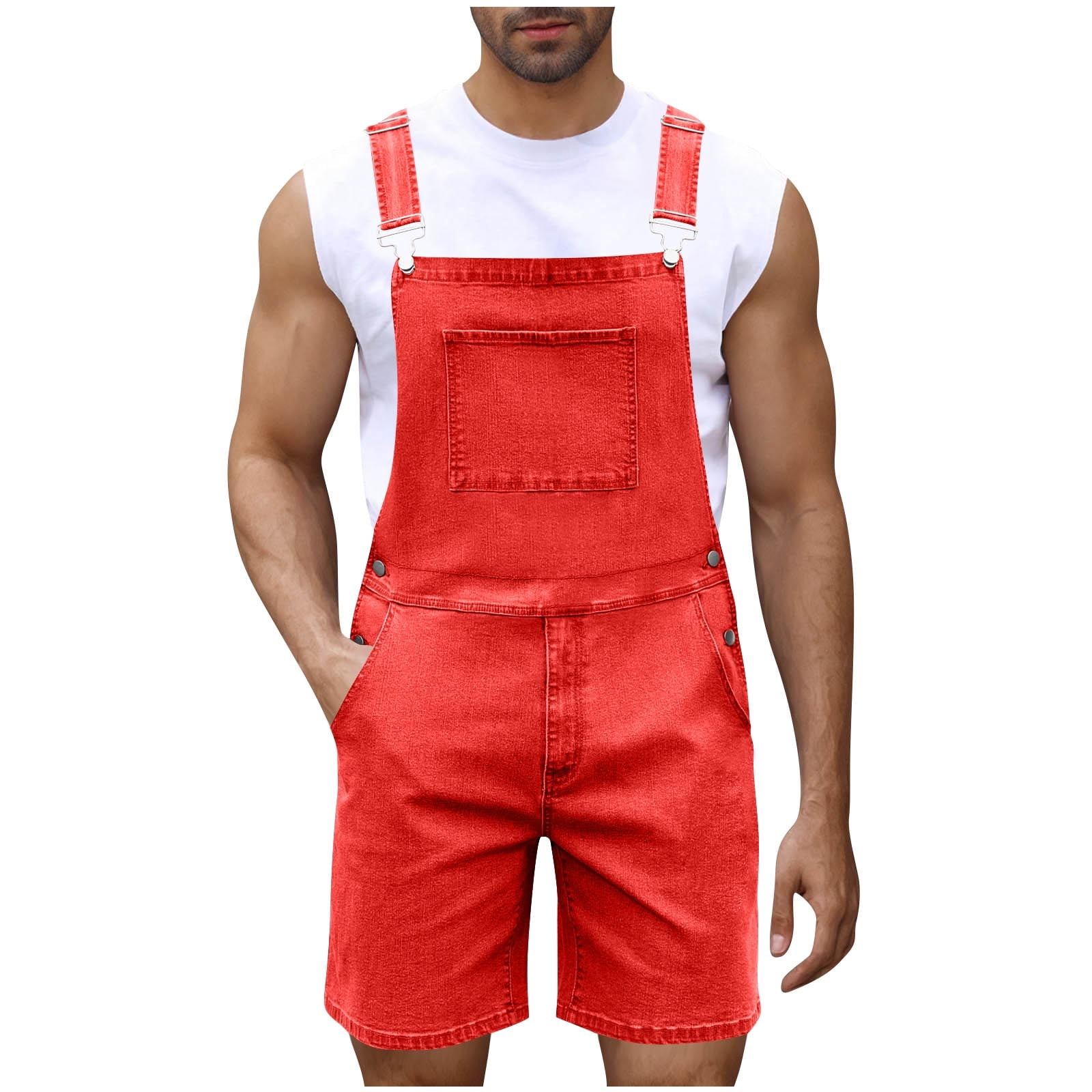 Men's Denim Bib Overalls - Zippered Jean Jumpsuit with Utility Pockets ...
