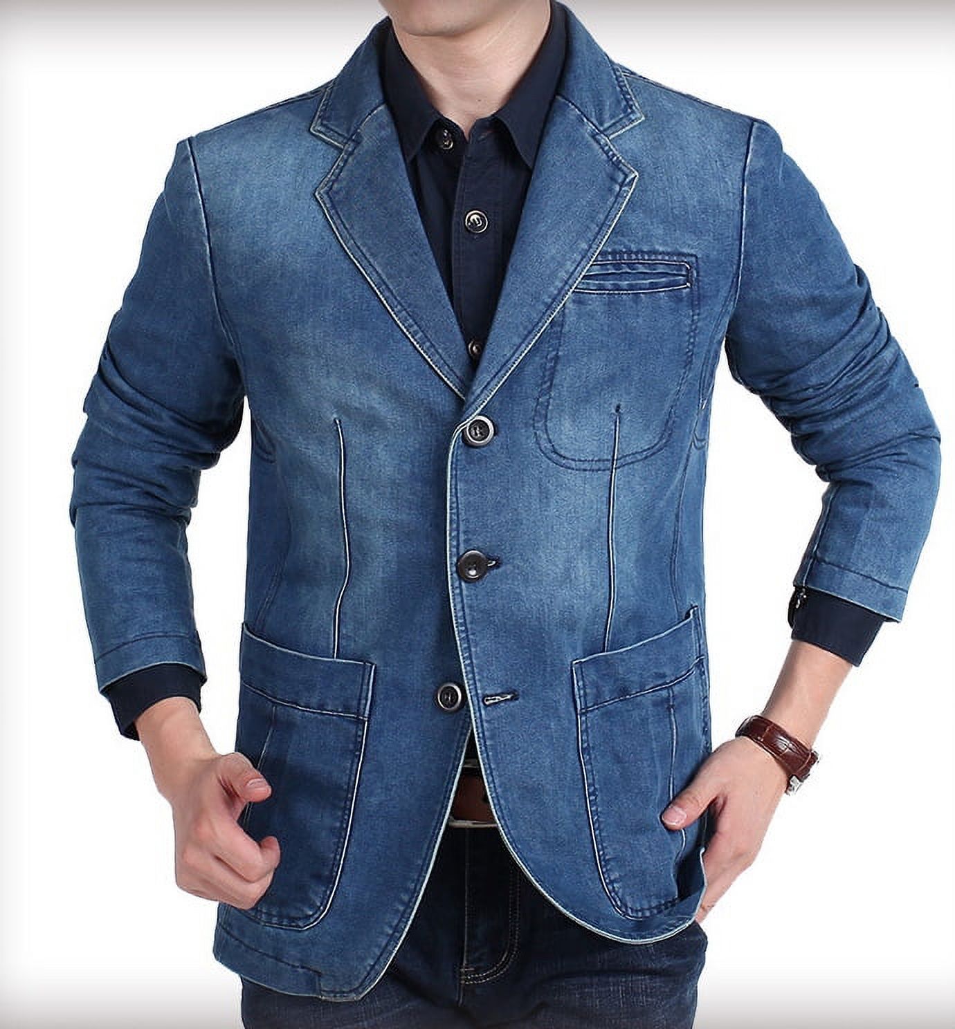 Men's Denim Blazer Male Jean Suit Jacket Coat Three Buttons Denim Outwear Size M-4XL - Walmart.com