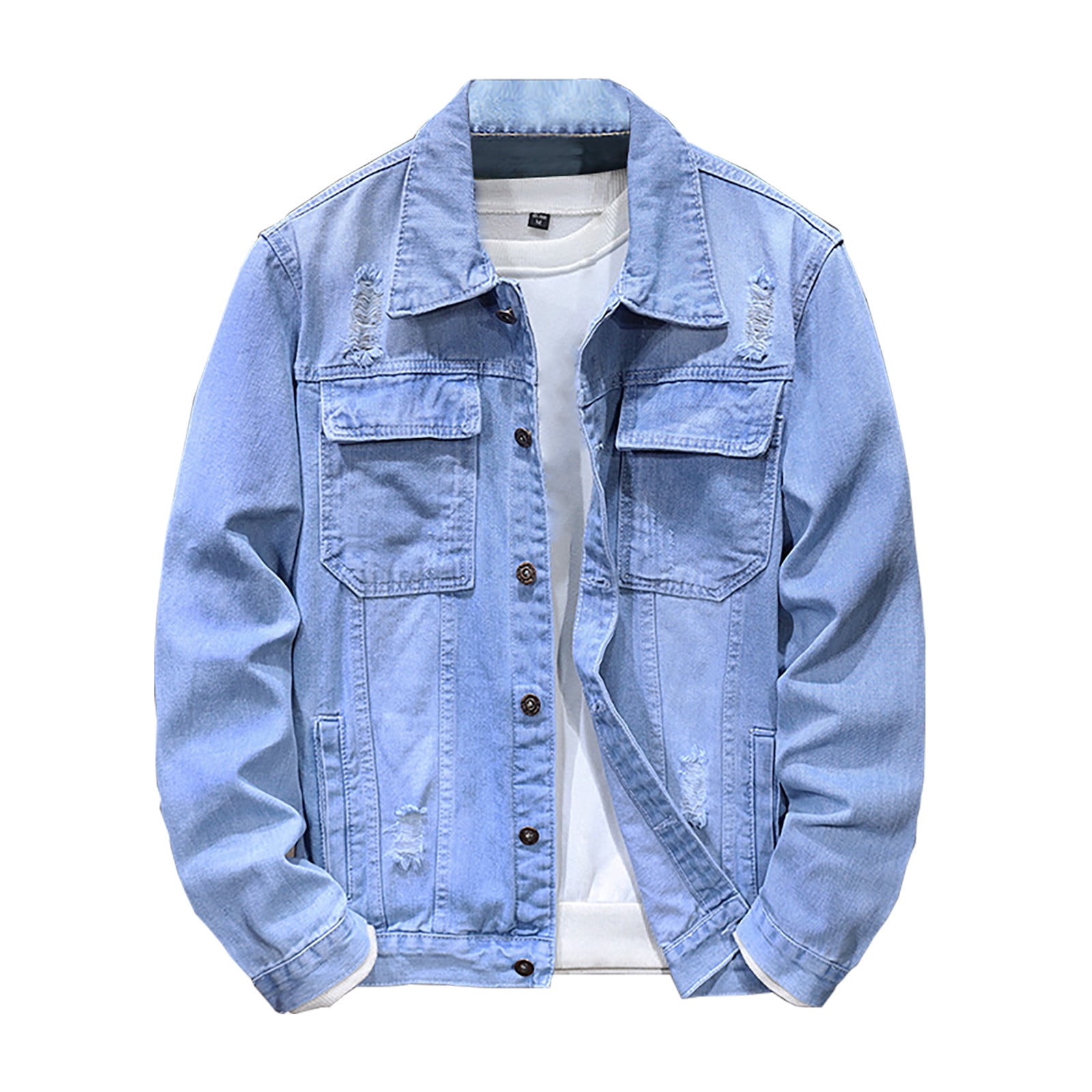Denim Jean Jacket Mens Lightweight Slim Fit Button Down Casual Daily ...