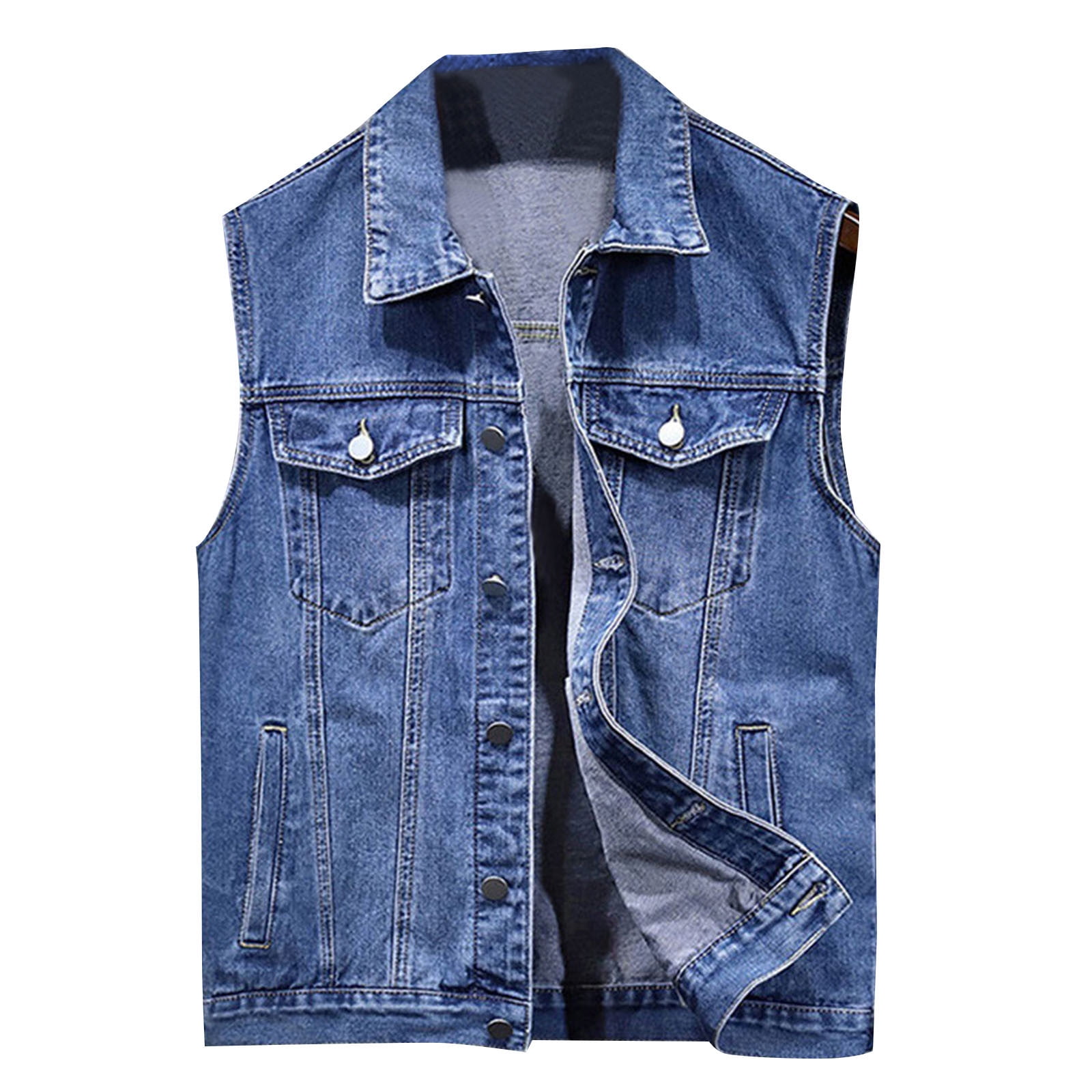 Men's Denim Vest Sleeveless Jacket Button Down Lapel Vintage Casual ...
