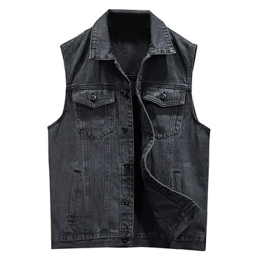 Denim Vest Men Lapel Sleeveless Slim Fit Retro Ripped Casual Jean Vest ...