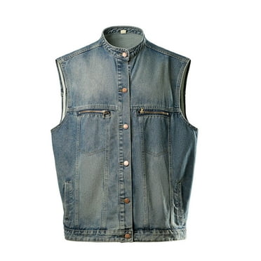 Capreze Denim Vest Men Lapel Sleeveless Slim Fit Retro Ripped Casual ...