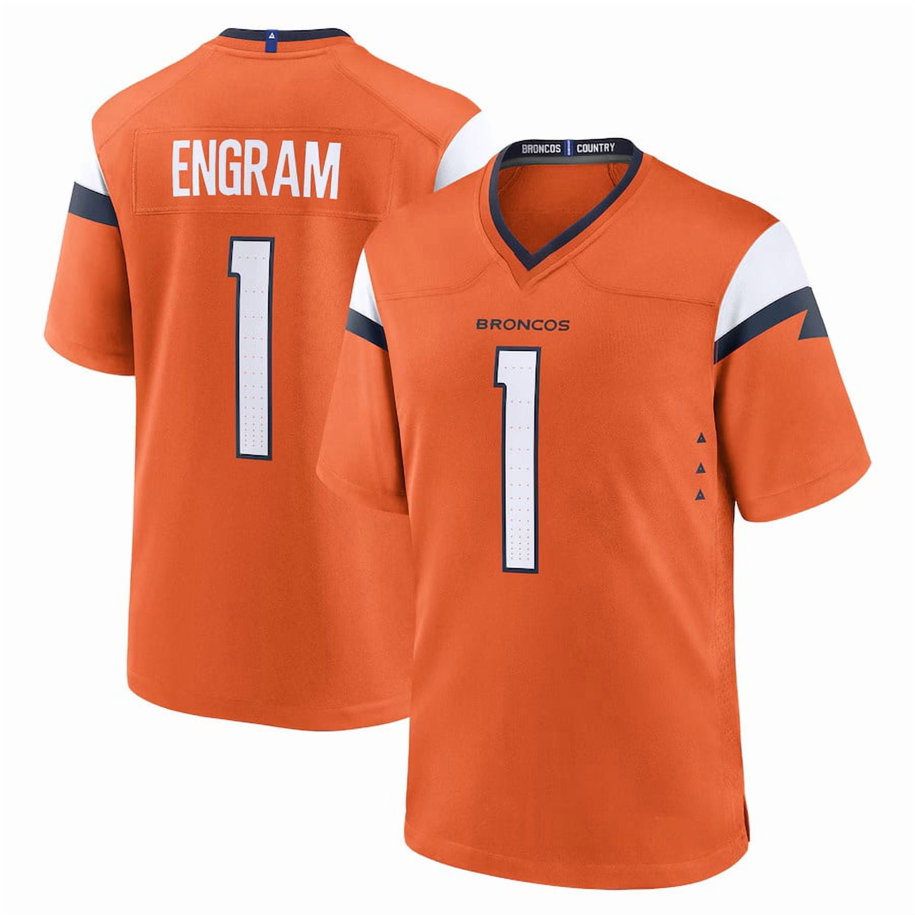 Men's Denver Engram 1 Orange Sports Player Game Stitched Name Number T ...