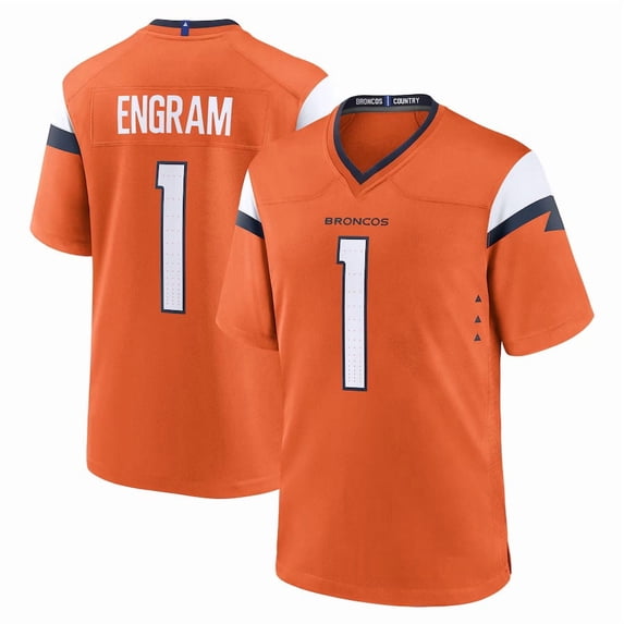 Men's Denver Engram 1 Orange Sports Player Game Stitched Name Number T ...