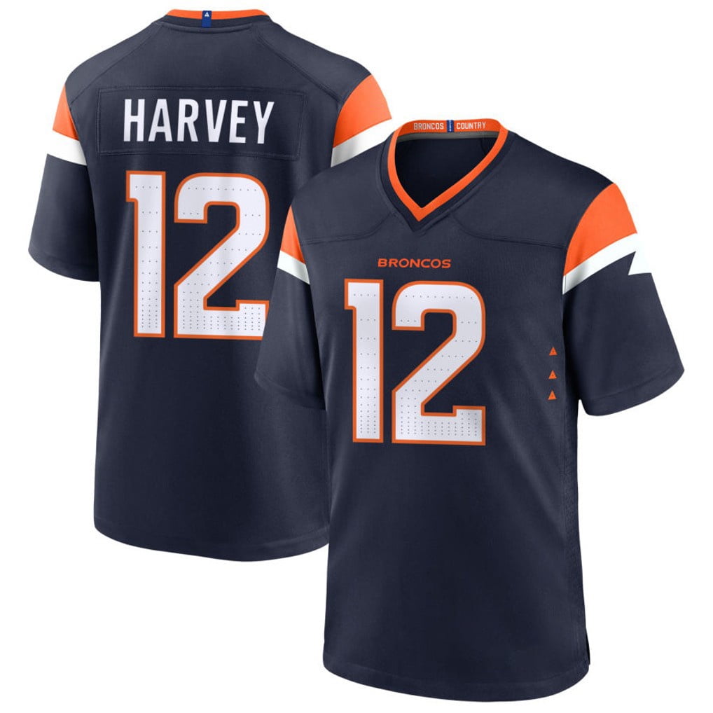 Men's Denver Harvey 12 Navy Sports Player Game Stitched Name Number T ...