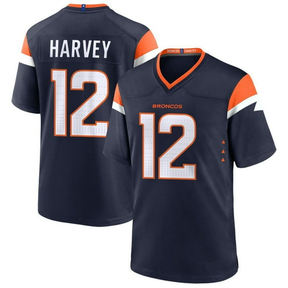 Men's Denver Harvey 12 Navy Sports Player Game Stitched Name Number T ...
