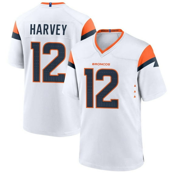 Men's Denver Harvey 12 White Sports Player Game Stitched Name Number T ...