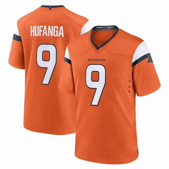 Men's Denver Hufanga 9 Orange Sports Player Game Stitched Name Number T ...
