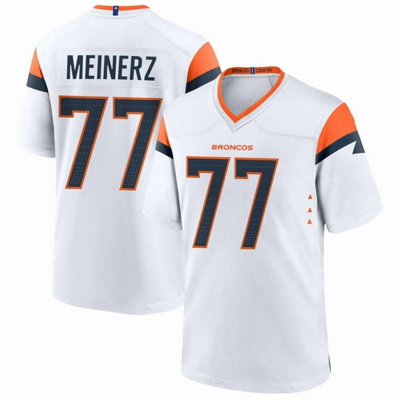 Men's Denver Meinerz 77 White Sports Player Game Stitched Name Number T ...