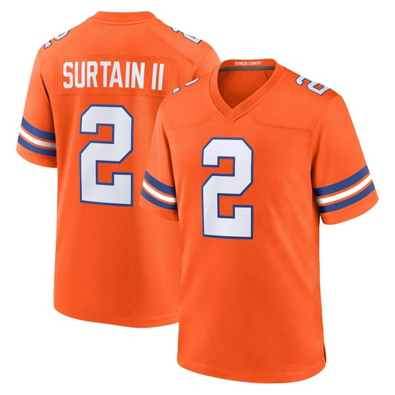 Men's Denver Surtain II 2 Orange Alternate Sports Player Game Stitched ...