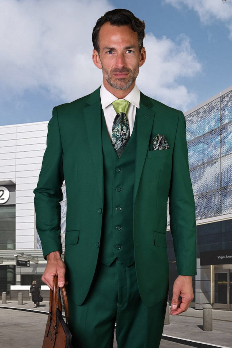 Men's Designer Vested Modern Fit Wool Wedding & Business Suit in Forest ...