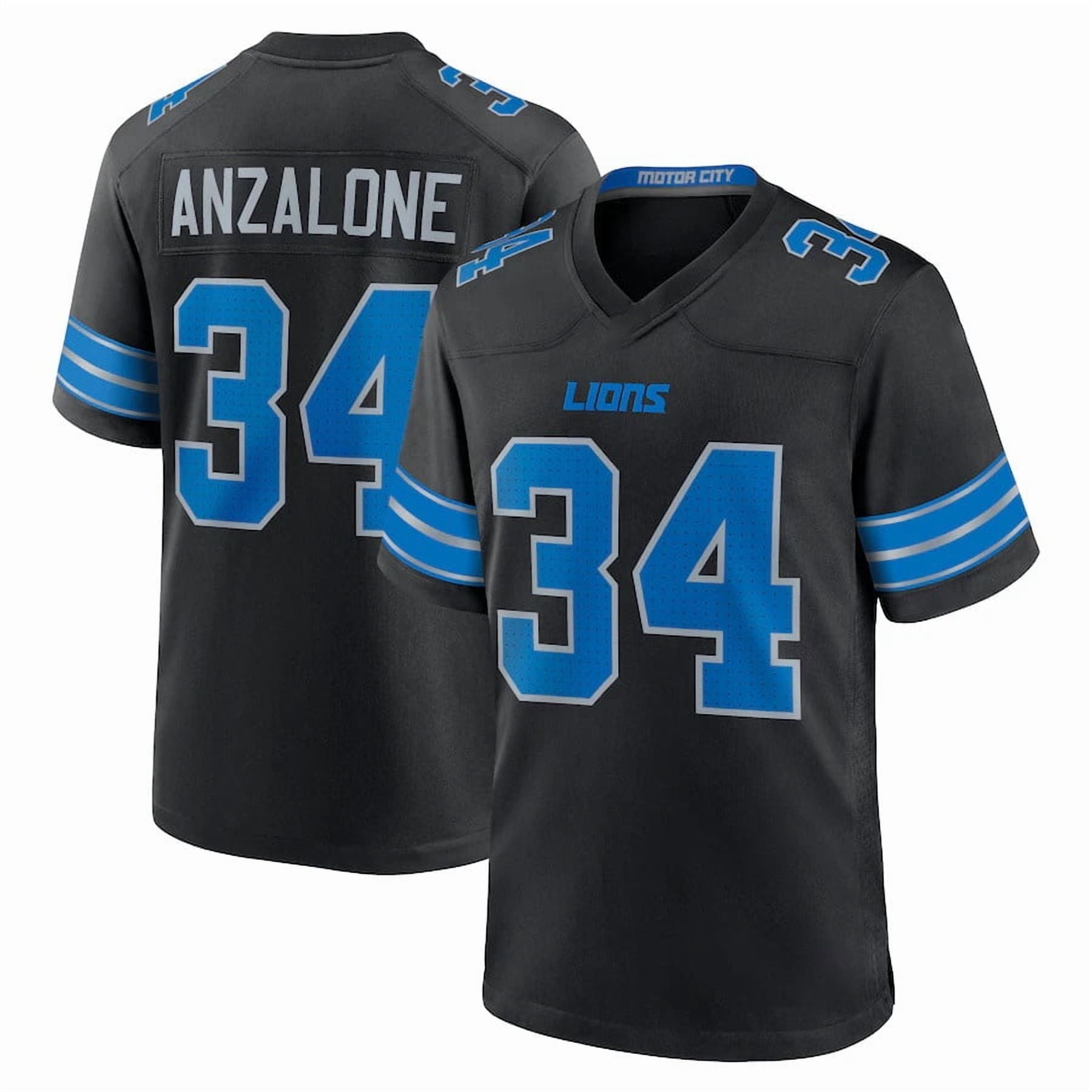 Men's Detroit Anzalone 34 Black Sports Player Game Stitched Name Number ...