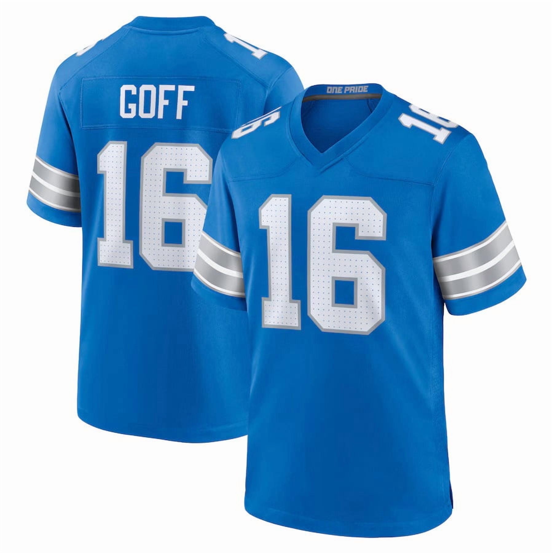 Men's Detroit Goff 16 Blue Stitched Player Game T-Shirts, Sports Top ...