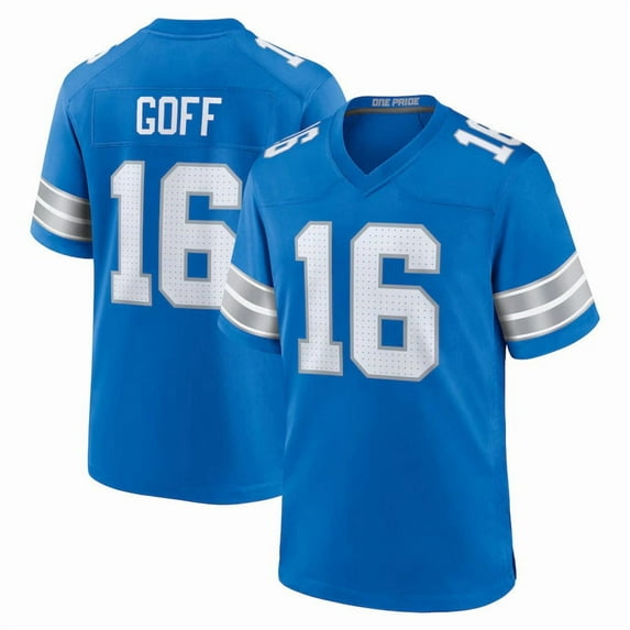 Men's Detroit Goff 16 Blue Stitched Player Game T-Shirts, Sports Top ...