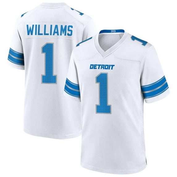 Men's Detroit J Williams 1 White Sports Player Game Stitched Name ...