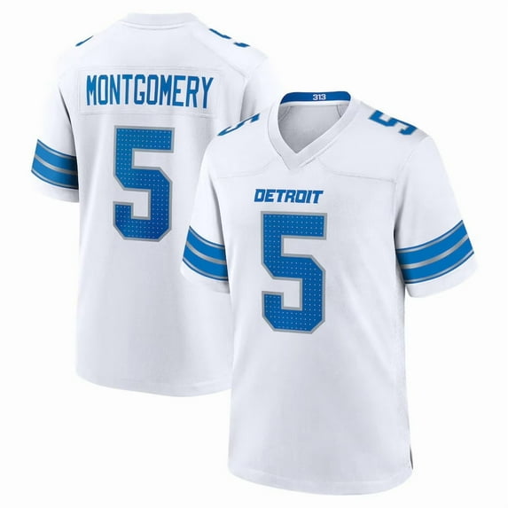 Men's Detroit Player Short-Sleeved Tops Montgomery 5-White Embroidered ...