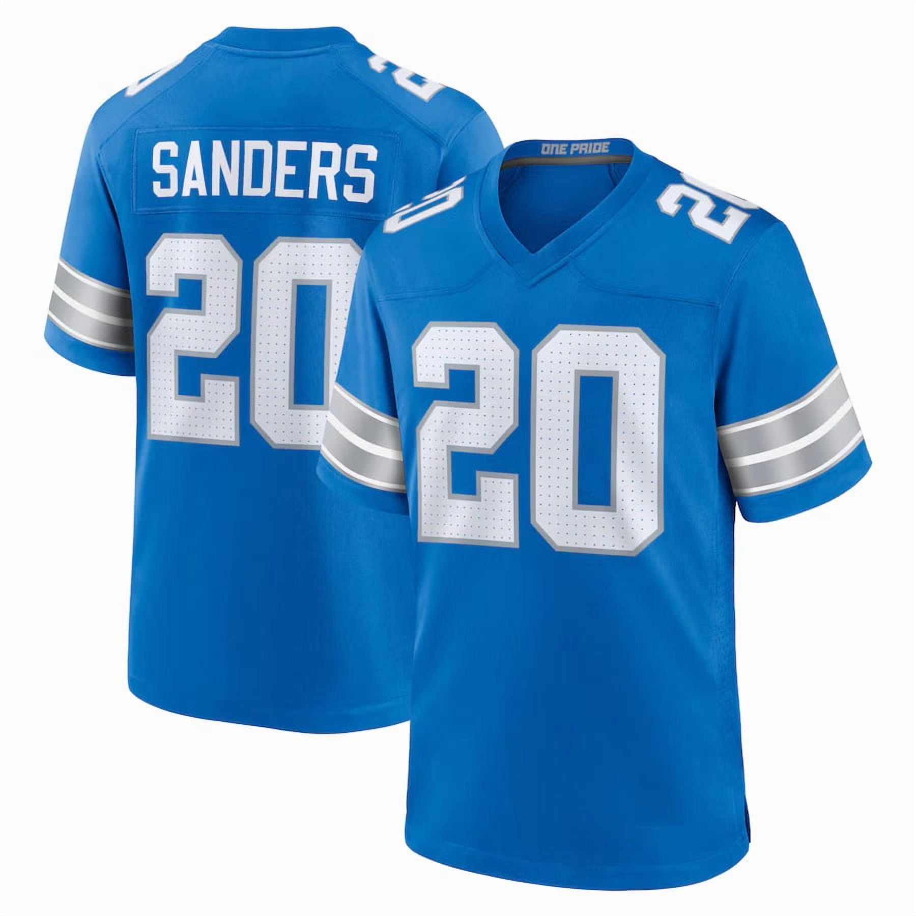Men's Detroit Sanders 20 Blue Sports Player Game Stitched Name Number T ...