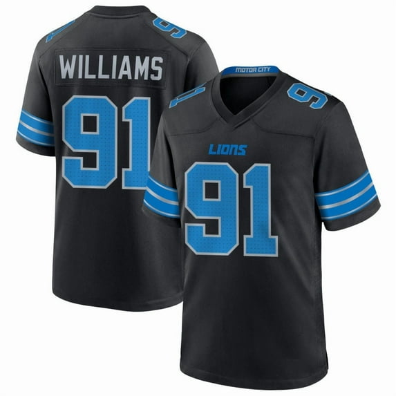 Men's Detroit T Williams 91 Black Sports Player Game Stitched Name ...
