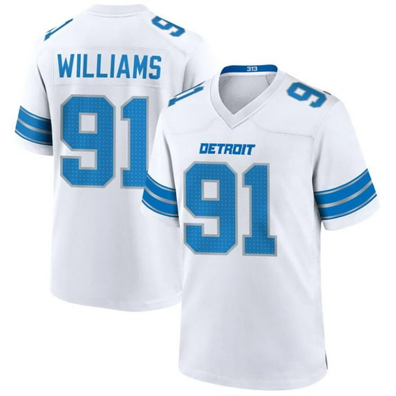 Men's Detroit T Williams 91 White Sports Player Game Stitched Name ...