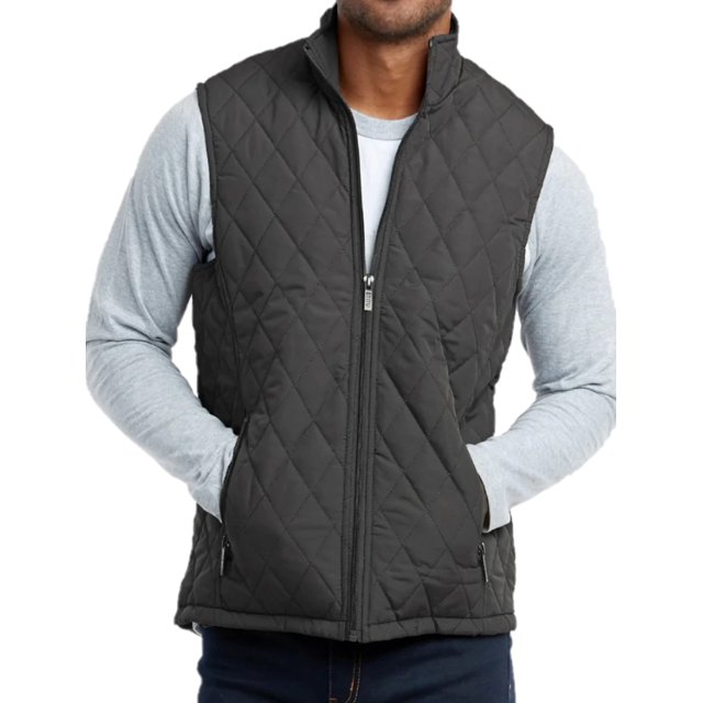 Men's Diamond Quilted Full Zip Puffer Vest, Dark Grey M, 1 Count, 1 ...