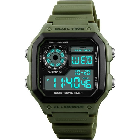Men's Digital Multi-Function Watches Dual Time Alarm Stopwatch ...