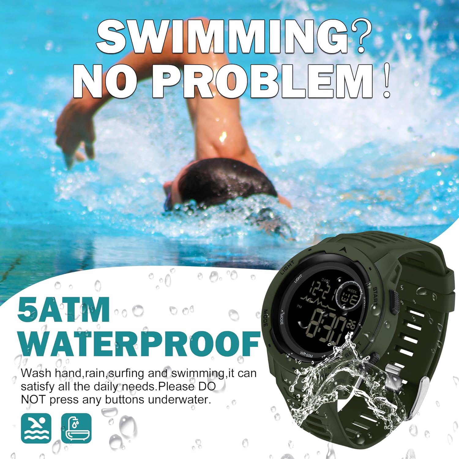 Men's Digital Watch Waterproof Sports Watches Tactical Military ...