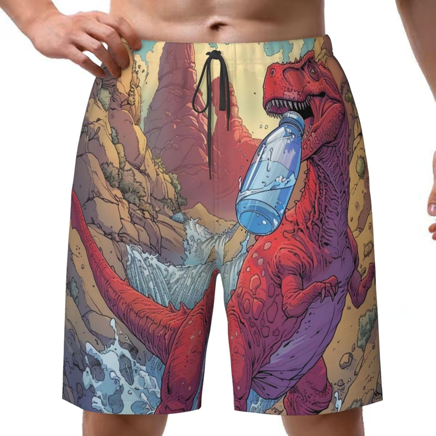 Men's Dinosaur Aquarius Cartoon Swim Trunks Quick Dry Board Shorts ...