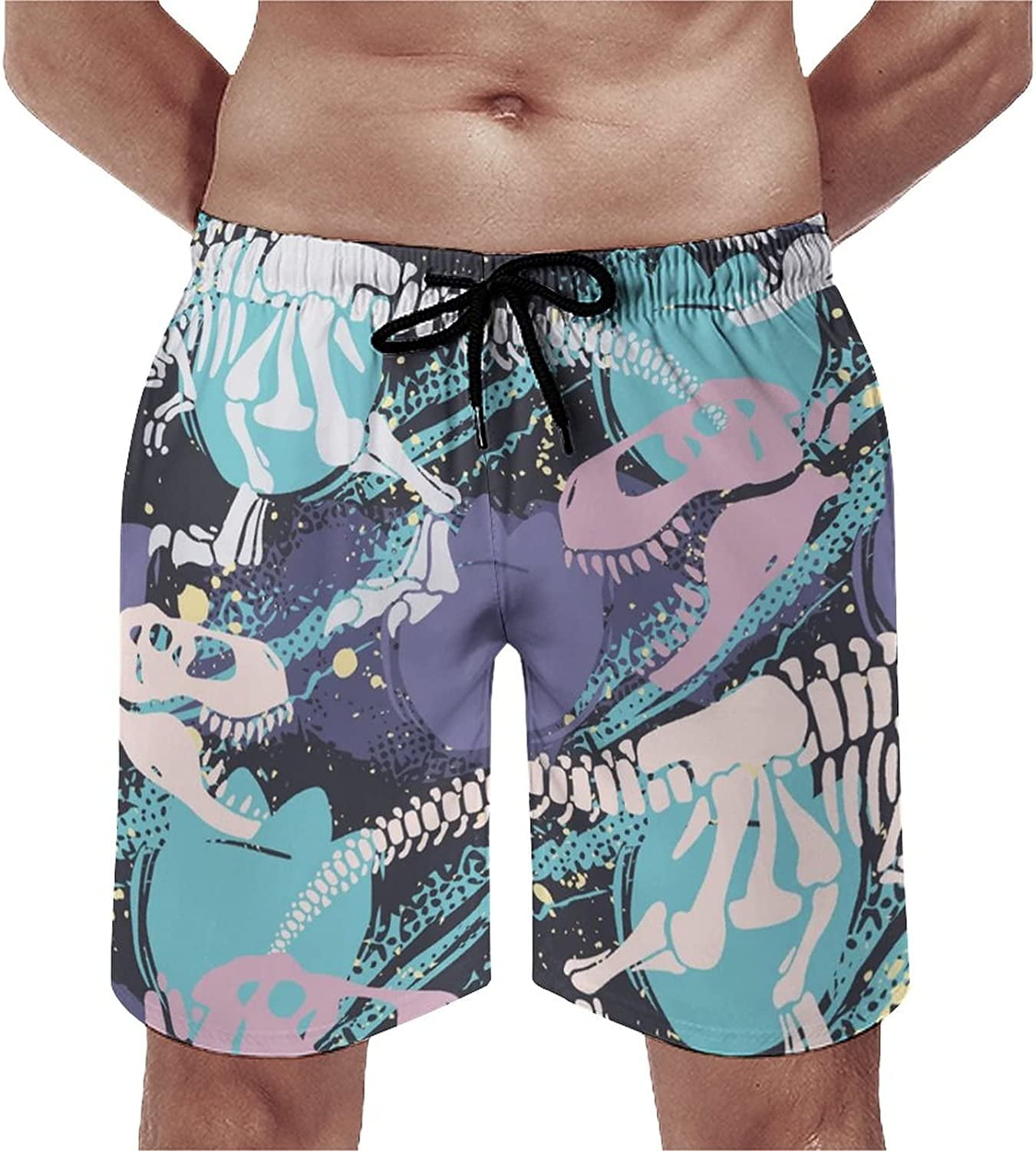 Men's Dinosaur-Skeleton-Graffiti-Paint-Splatter Swim Trunks Quick Dry ...