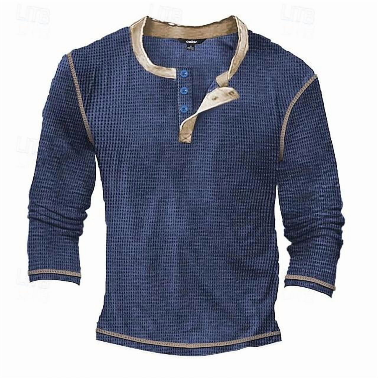 Men's Distressed Henley Shirts Vintage Long Sleeve T-Shirts Washed ...