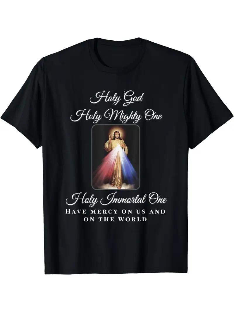 Men's Divine Mercy Holy God T-Shirt - "Holy Mighty One" Catholic Prayer ...