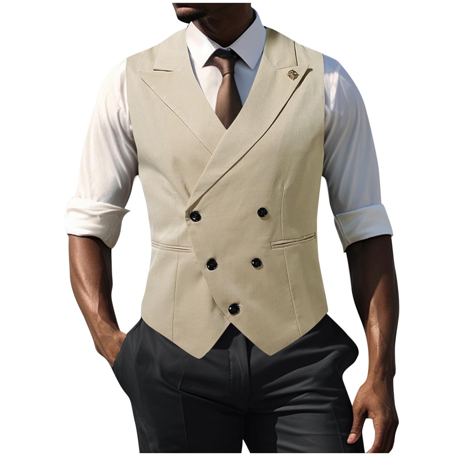 Men's Double Breasted Suit Vests Casual Business Suit Vest Shawl Lapel ...