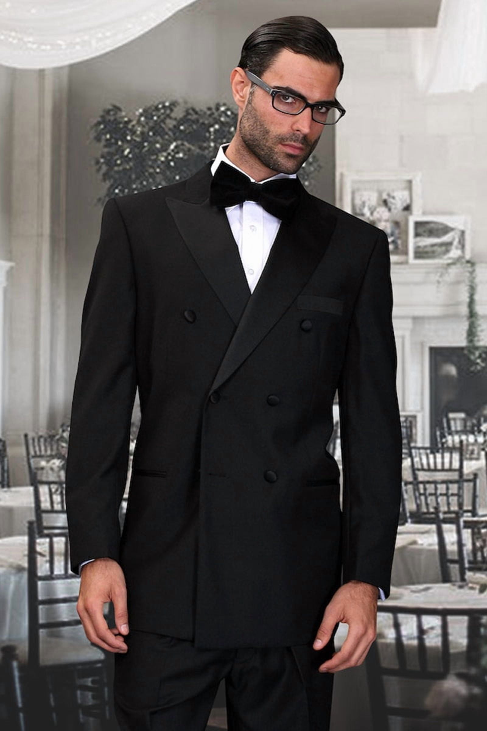 Men's Double Breasted Wool Tuxedo Black 48 Regular - Walmart.com