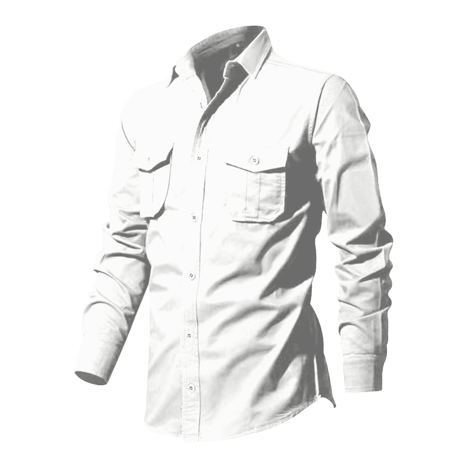 Men's Double Pocket Linen Long Sleeve Shirt - Casual Vacation Shirt ...
