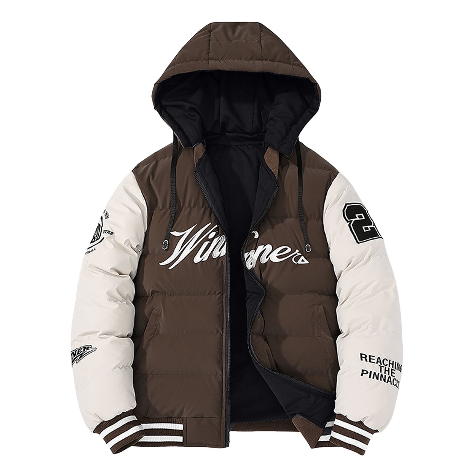 Men's Down Jackets Fall Winter Thickened Hooded Down Jacket Color Block ...