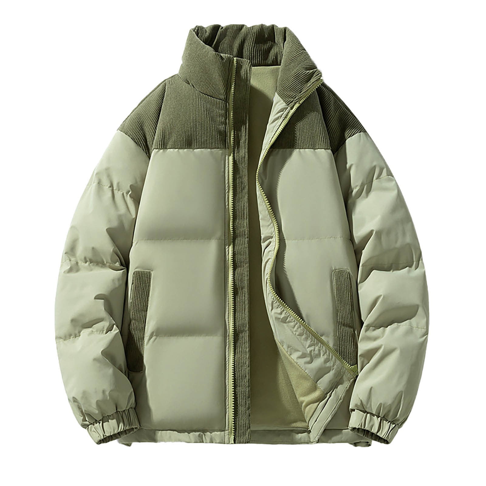 Men's Down Jackets Winter Warm Plus Size Puffer Jacket Color Blcok Zip ...