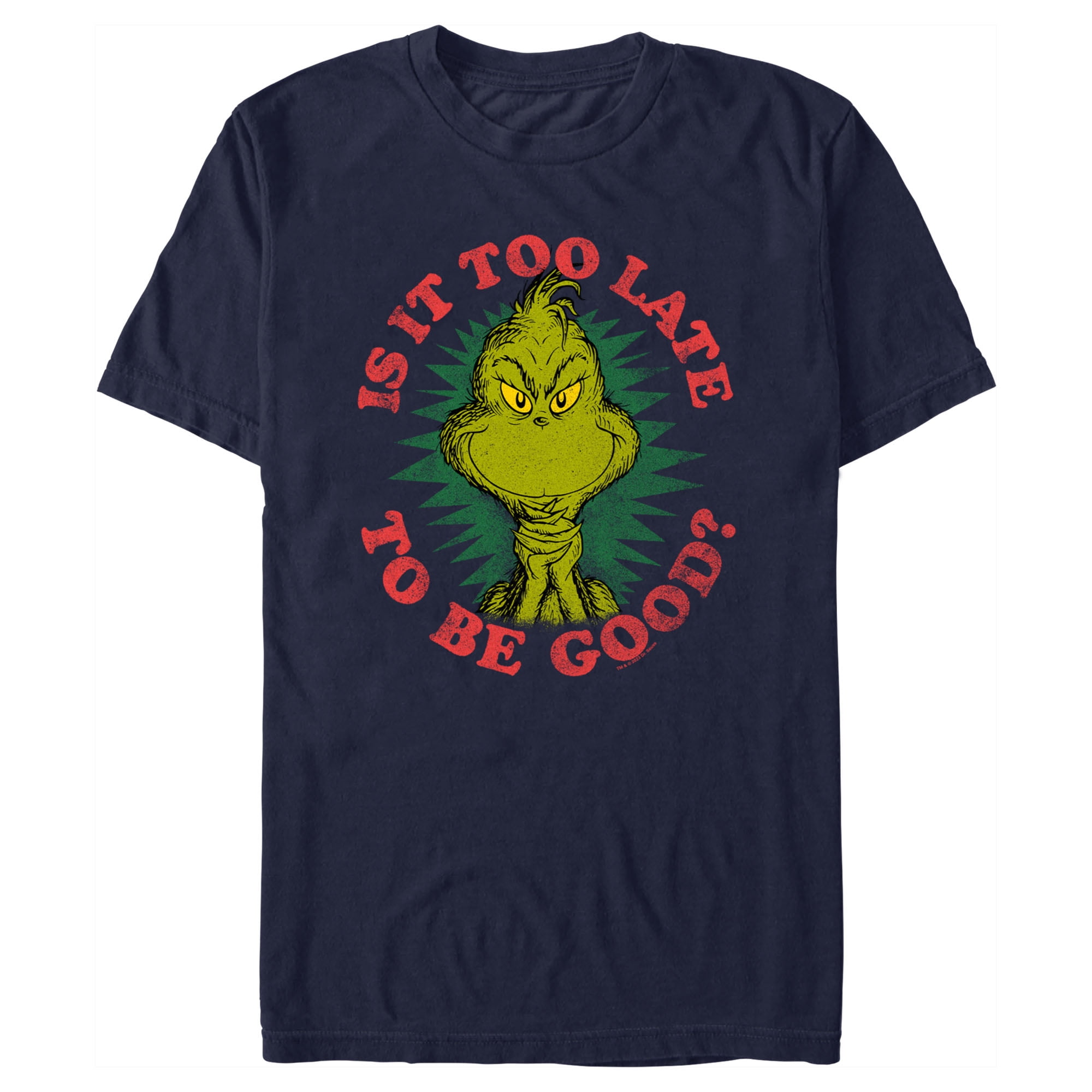 Men's Dr. Seuss Christmas The Grinch Is it too Late Graphic Tee Navy ...