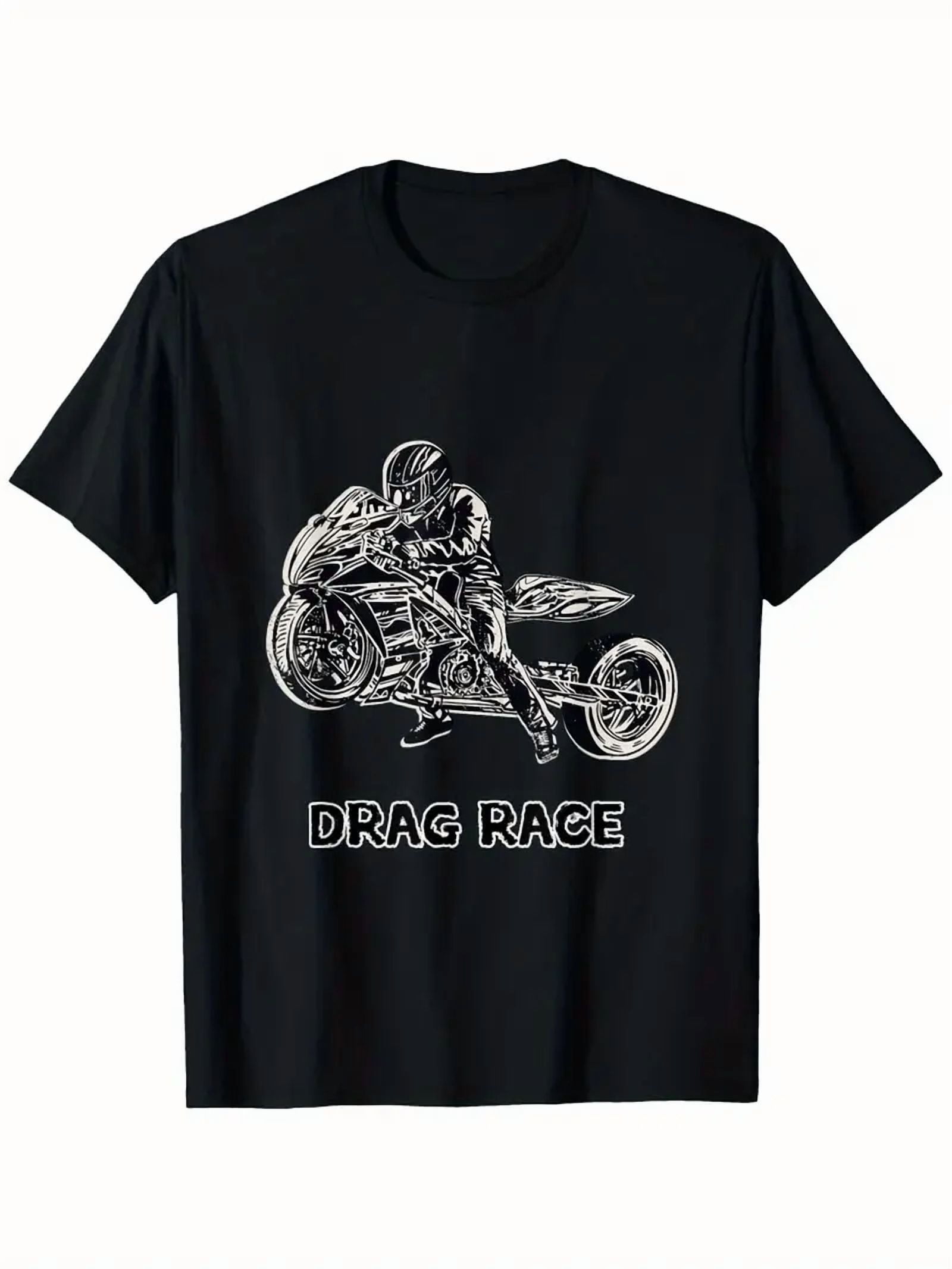 Men's Drag Race Motorcycle Graphic T-Shirt - Black with Bold Motorcycle ...