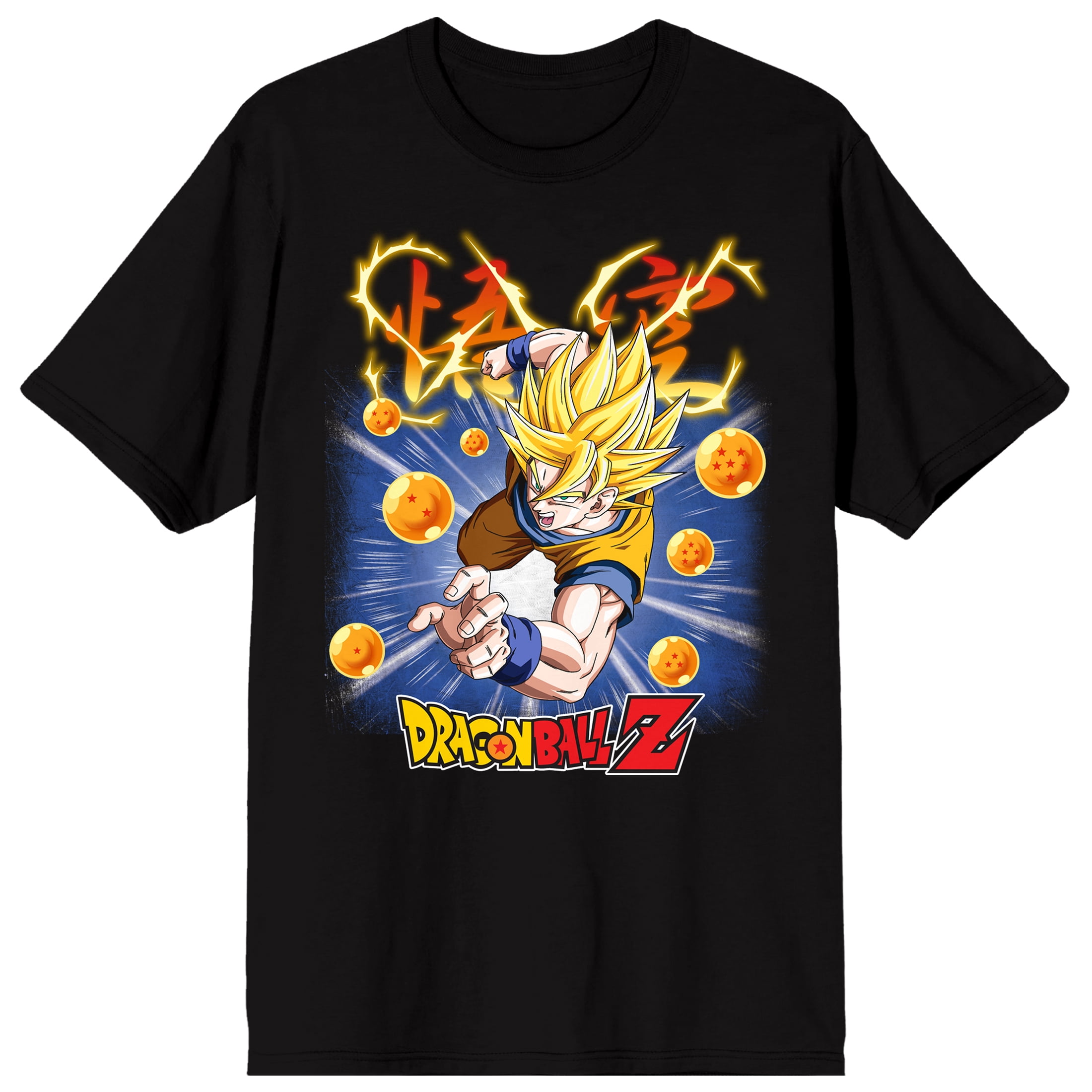 Dragon Ball Z Super Saiyan Goku Seven Dragon Balls Kanji Text with Aura ...