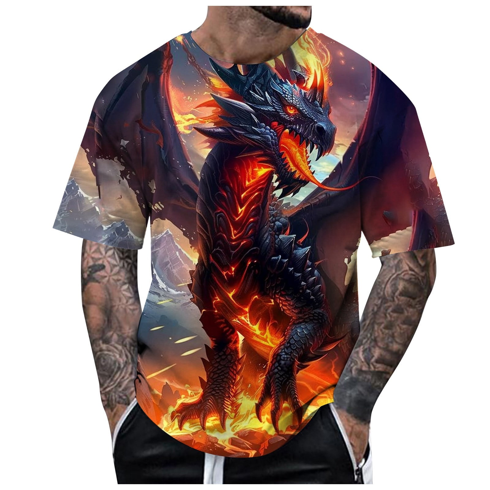 Men's Dragon T Shirt Summer Short Sleeve T Shirt Top Animal Themed ...
