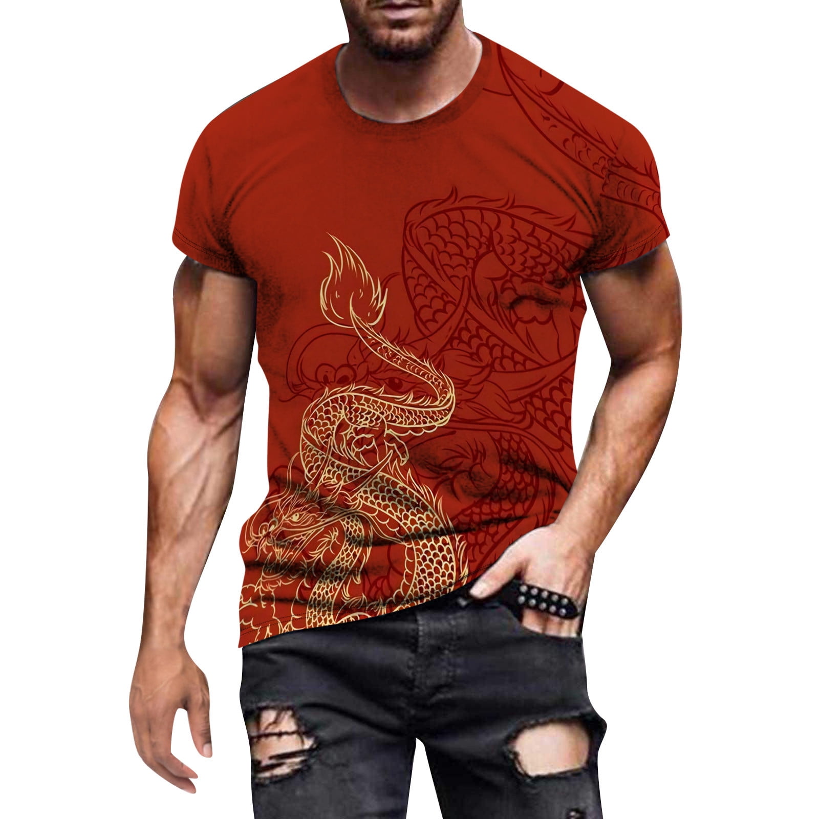 Men's Dragon T Shirt Summer Short Sleeve Tees Tops - Walmart.com