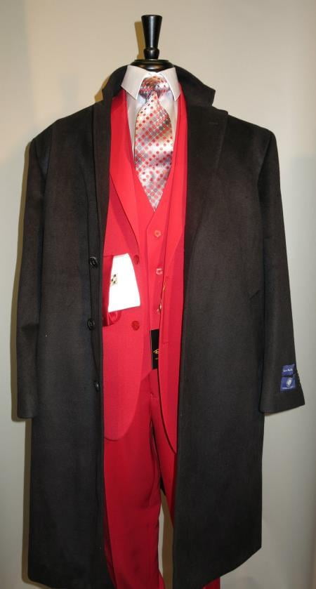 Men's Dress Coat 3 Button Long Wool Blend Black Color Full Length ...