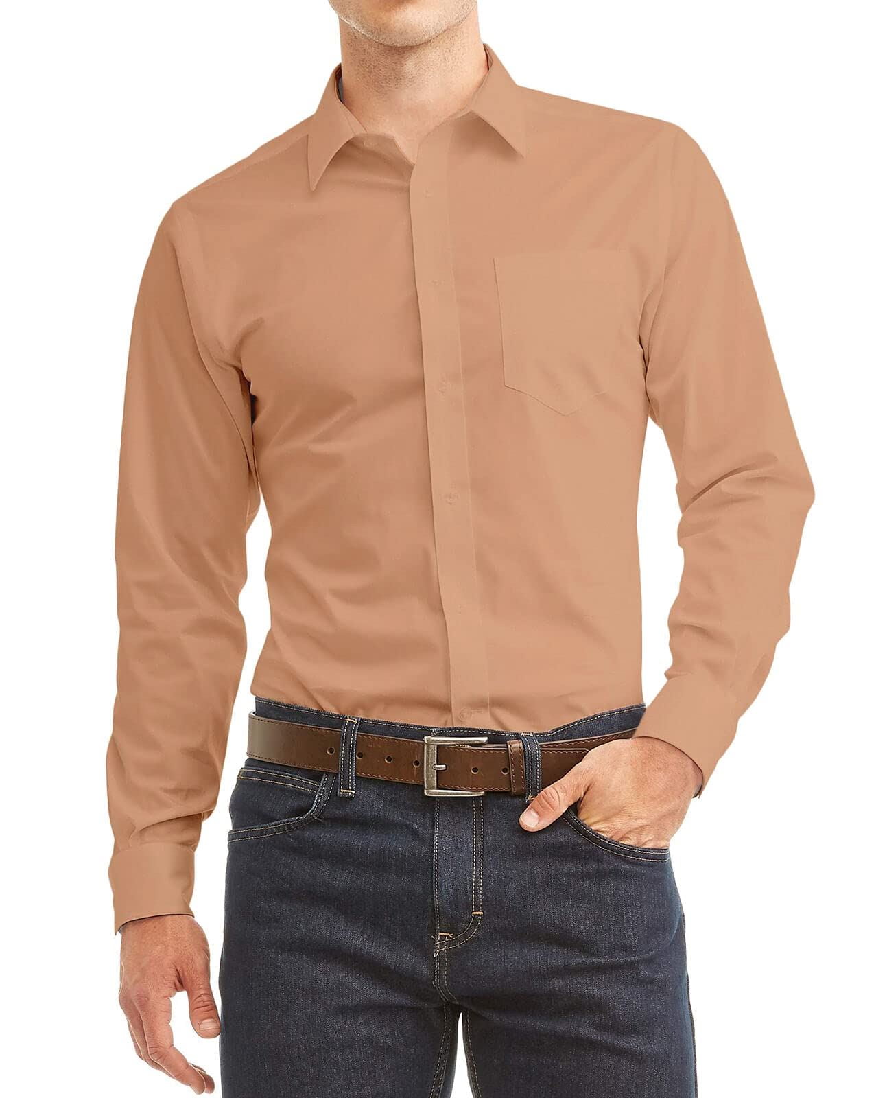 Men's Dress Shirt Long Sleeve Regular Fit Button Up Pocket Solid ...