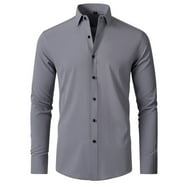 BUYJYA Men's Muscle Dress Shirts Casual Button Down Long Sleeve Elasticity Athletic Fit Wrinkle ...