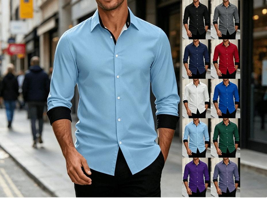 Men's Dress Shirts Stretch Long Sleeve Solid formal Shirt Business ...