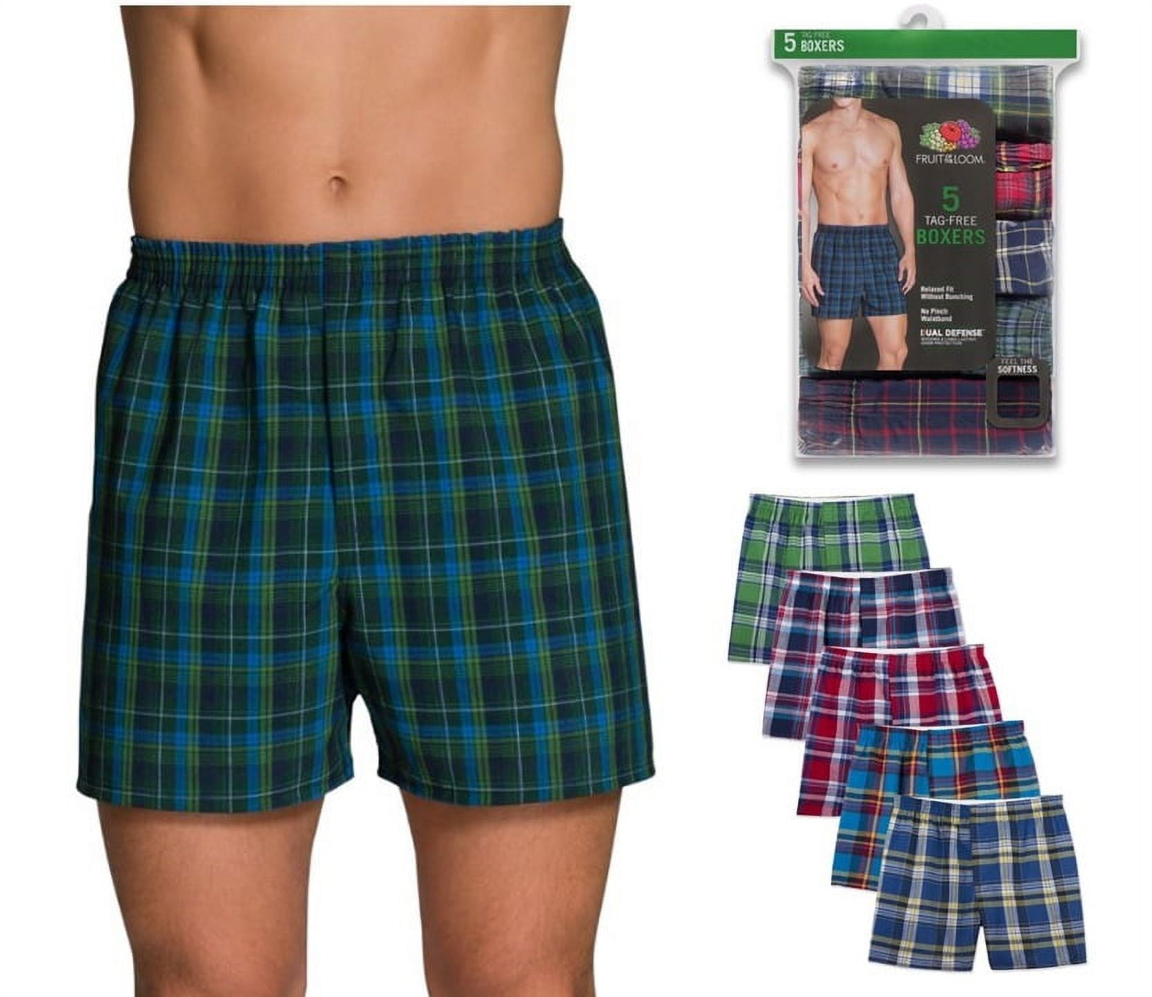 Men's Fruit of the Loom Dual Defense Woven Plaid Tartan Boxers, 5 Pack ...
