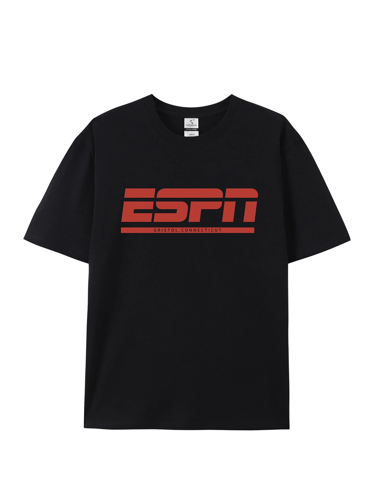 Men's ESPN Graphic T-Shirt - Casual Black Cotton Tee with Red Logo ...