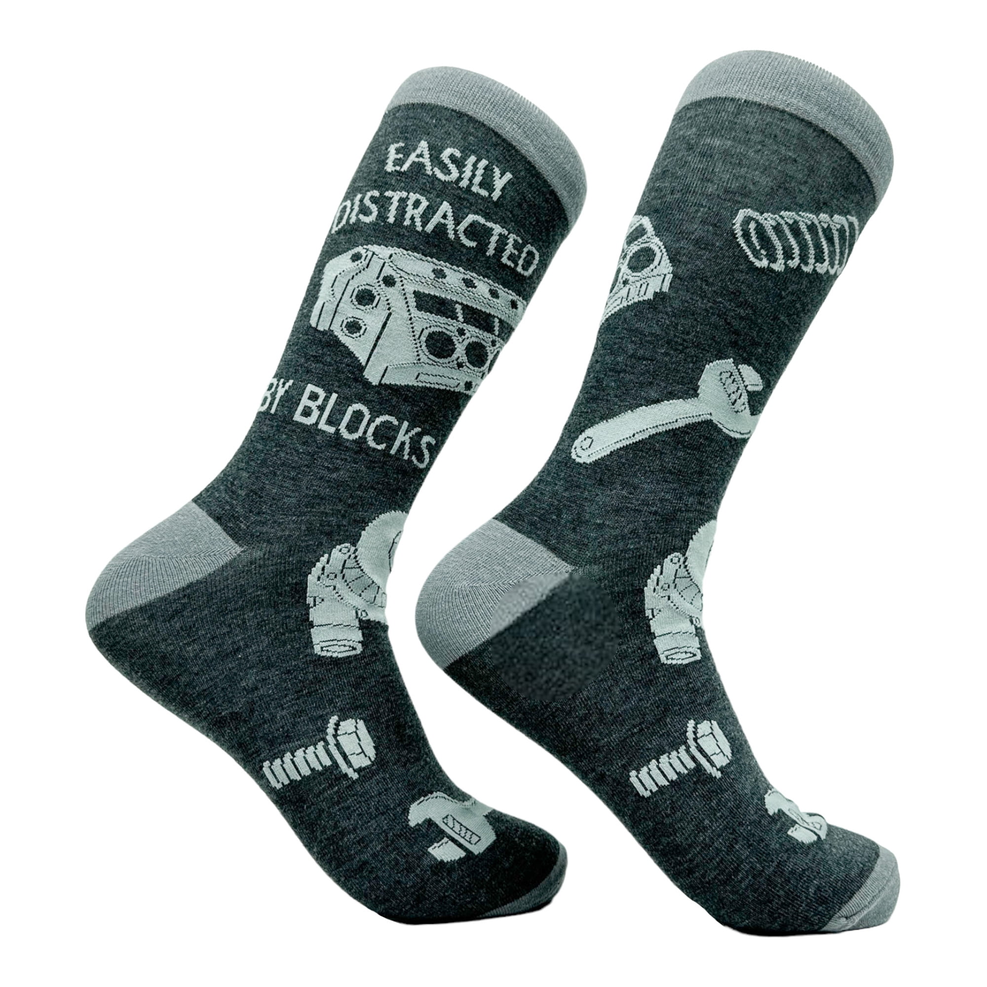 Men's Easily Distracted By Blocks Socks Funny Car Mechanic Engine ...