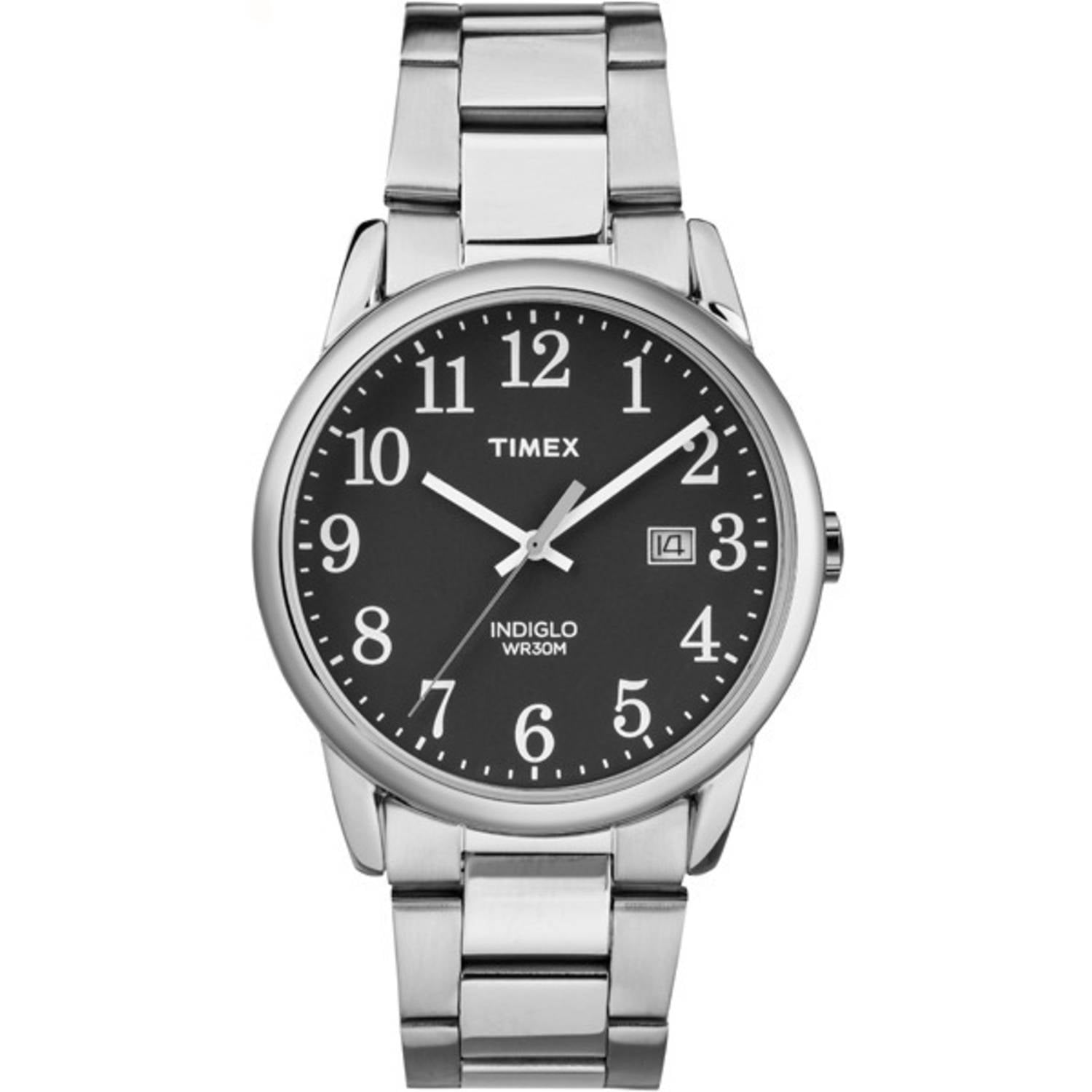 Men's Easy-Reader Black Dial Watch, Silver-Tone Stainless Steel ...