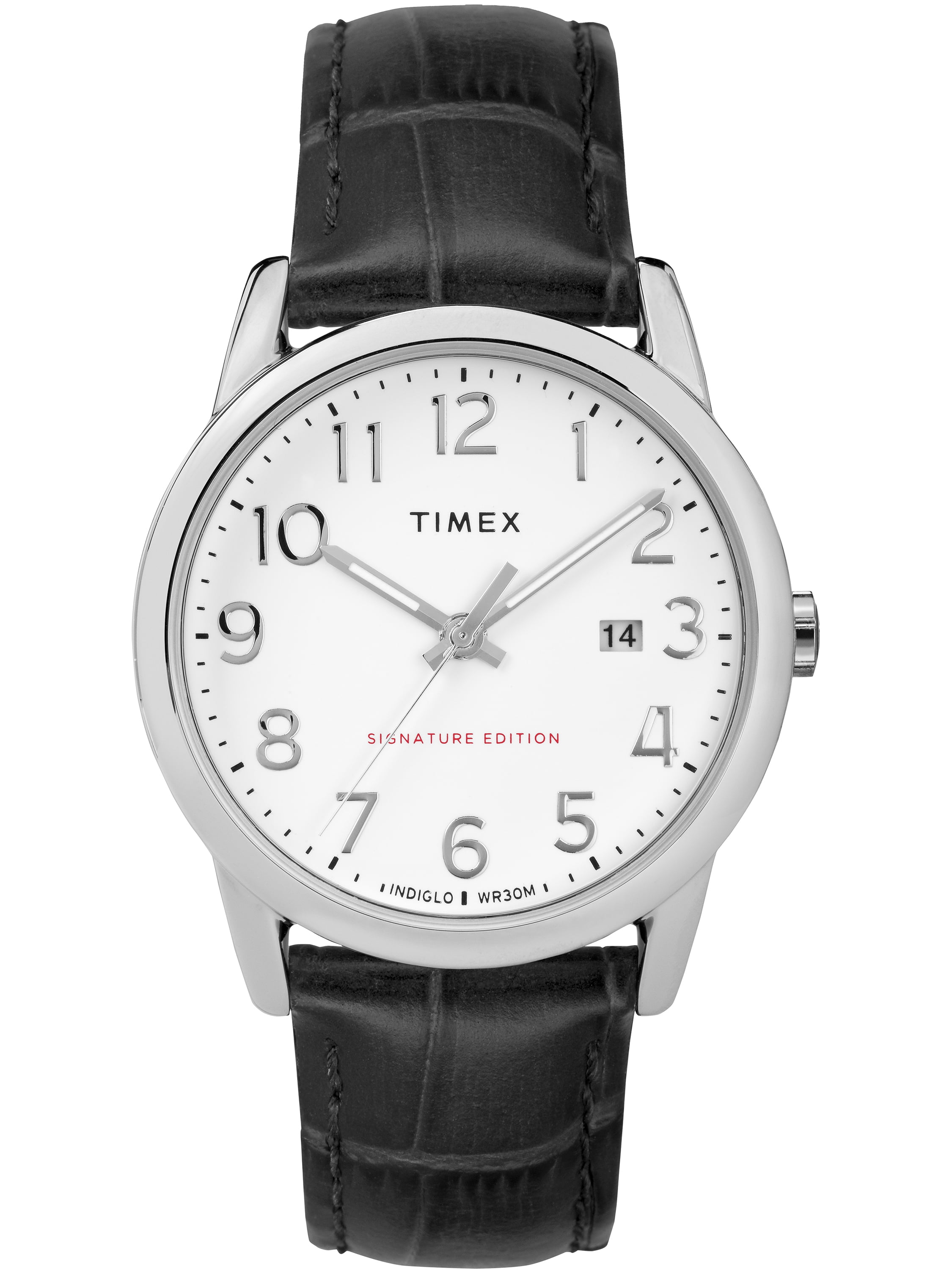 Timex Men's Easy Reader Signature Black/White Watch, Leather Strap ...